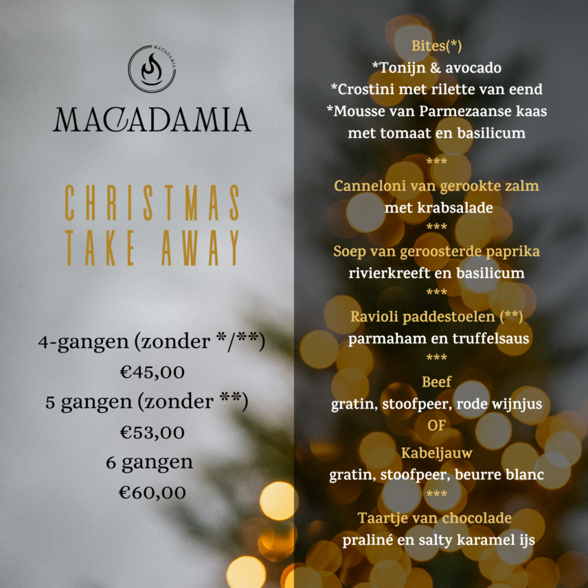 Take away menu Kerst - Macadamia | Casual Fine Dining